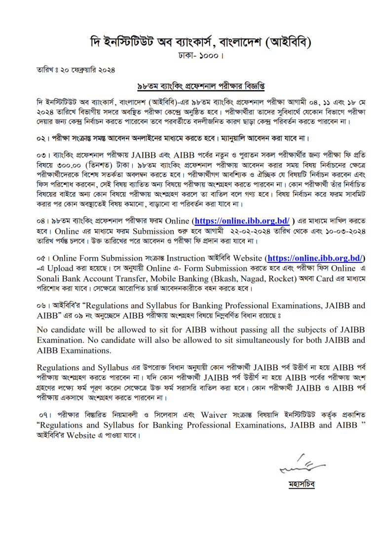 Banking Diploma (Professional) Exam Routine & Result 2024